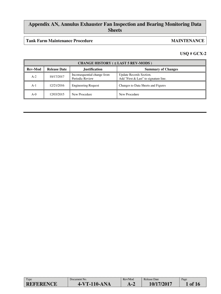Fillable Online Appendix AN, Annulus Exhauster Fan Inspection and ...