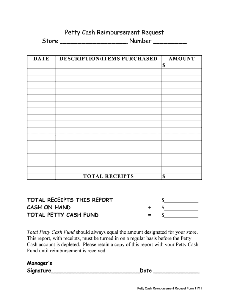 Fillable Online Petty Cash Reimbursement Request. Petty Cash ...