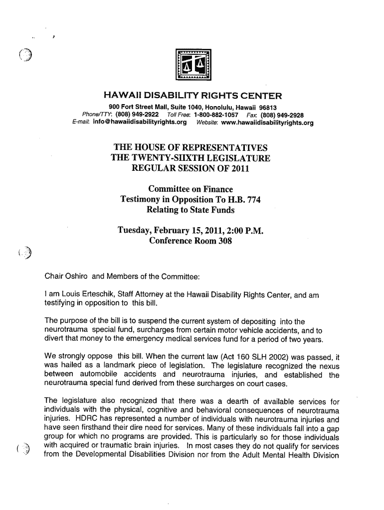 Fillable Online HAWAII DISABILITY RIGHTS CENTER THE HOUSE OF ... Fax ...