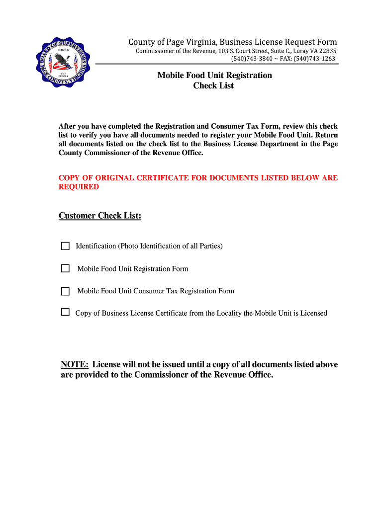 Fillable Online County of Page Virginia, Business License Request Form ...