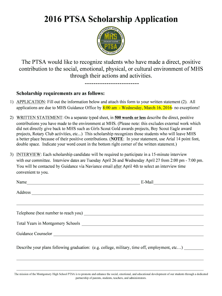 Fillable Online The PTSA would like to recognize students who have made a direct, positive Fax ...