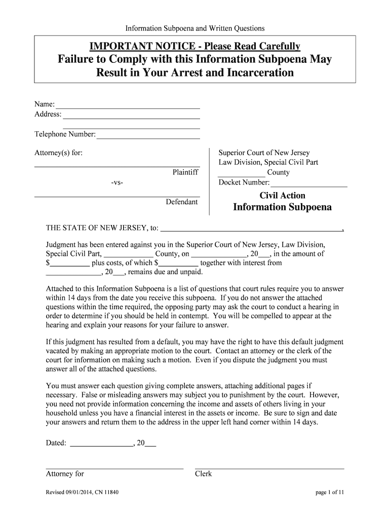 Information Subpoena - Fill Online, Printable, Fillable, Blank | pdfFiller