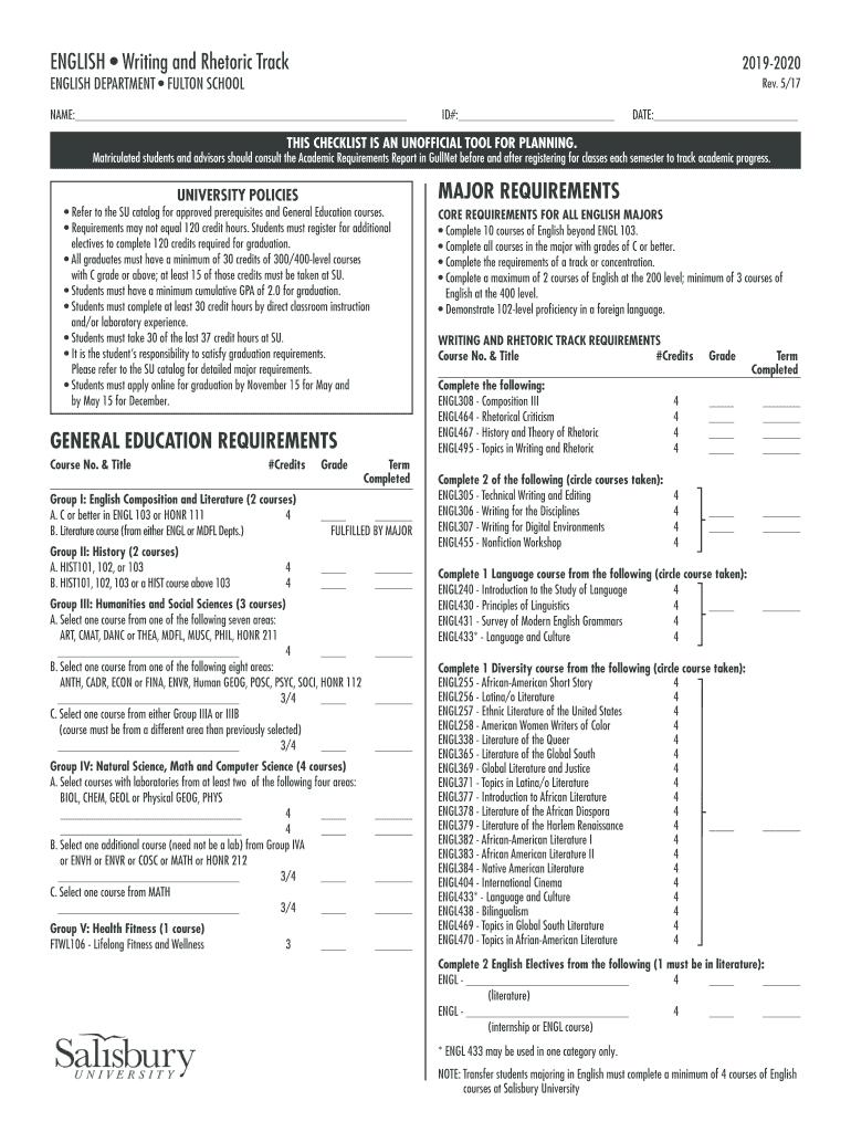 Fillable Online Business and Professional Writing Minor - Checklist Fax ...