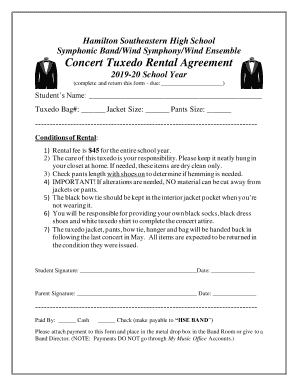 Fillable Online Concert Tuxedo Rental Agreement - HSE Bands Fax Email ...