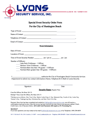 Fillable Online Special Event Security Order Form For the City of ...