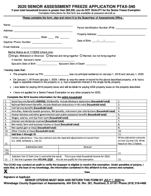 Fillable Online Senior Freeze ExemptionCook County Assessor's Office ...