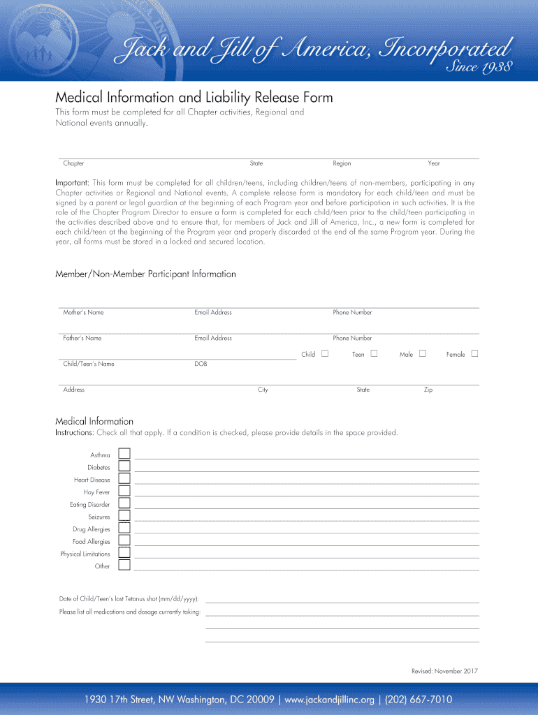Fillable Online Medical Information and Liability Release Form Fax ...