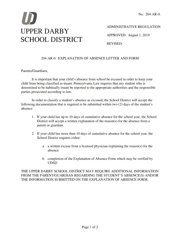 Fillable Online EXPLANATION OF ABSENCE LETTER AND FORM Fax Email Print ...