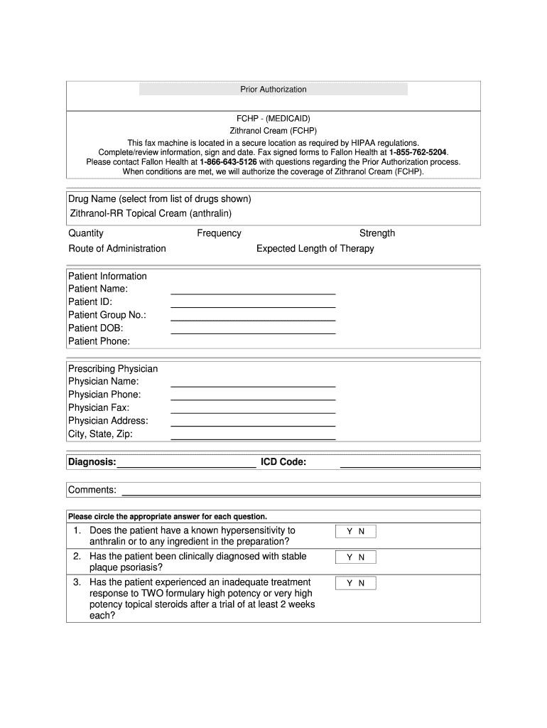 Fillable Online Zithranol Cream (FCHP) Fax Email Print - pdfFiller