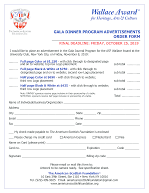 Fillable Online GALA DINNER PROGRAM ADVERTISEMENTS Fax Email Print ...