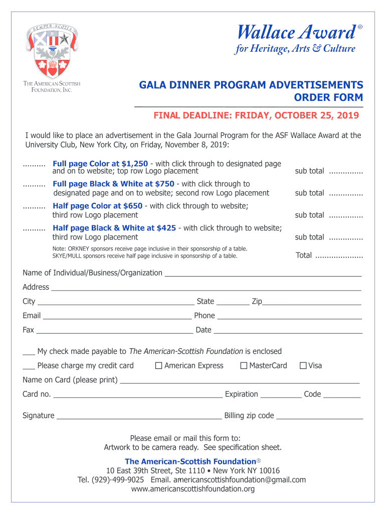 Fillable Online GALA DINNER PROGRAM ADVERTISEMENTS Fax Email Print ...