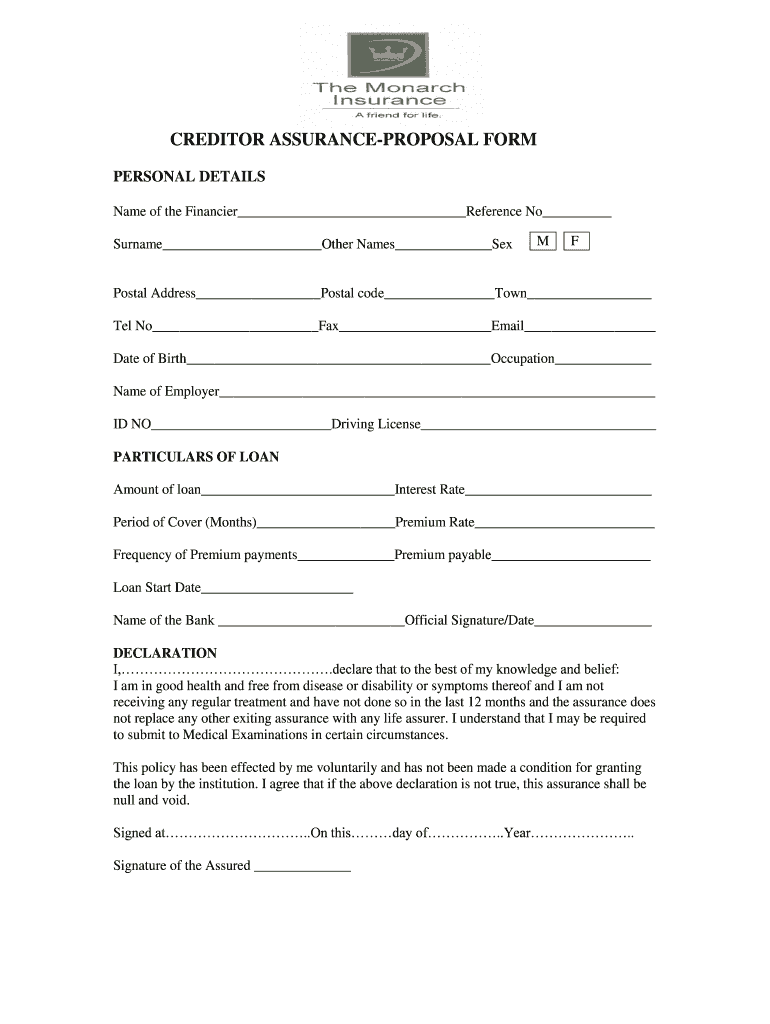 Fillable Online CREDITOR ASSURANCE-PROPOSAL FORM Fax Email Print - pdfFiller