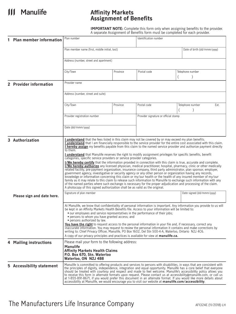 Fillable Online Affinity Markets - Assignment of Benefits (AF1324E ...