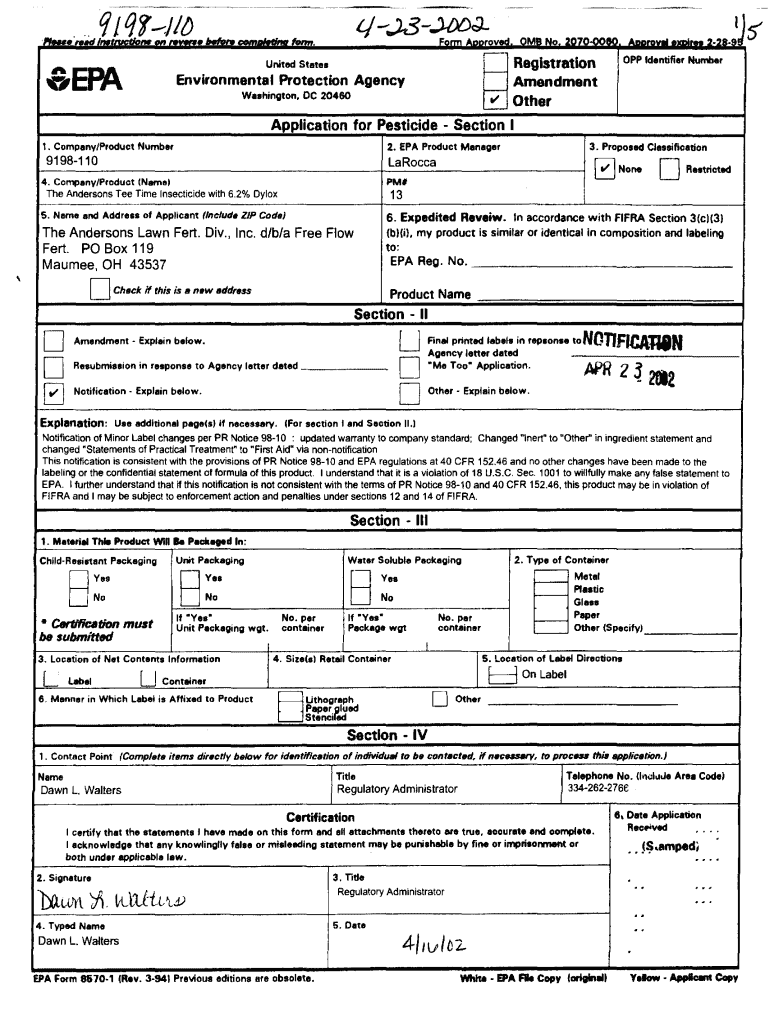 Fillable Online U.S. EPA, Pesticide Product Label, THE ANDERSONS TEE ...