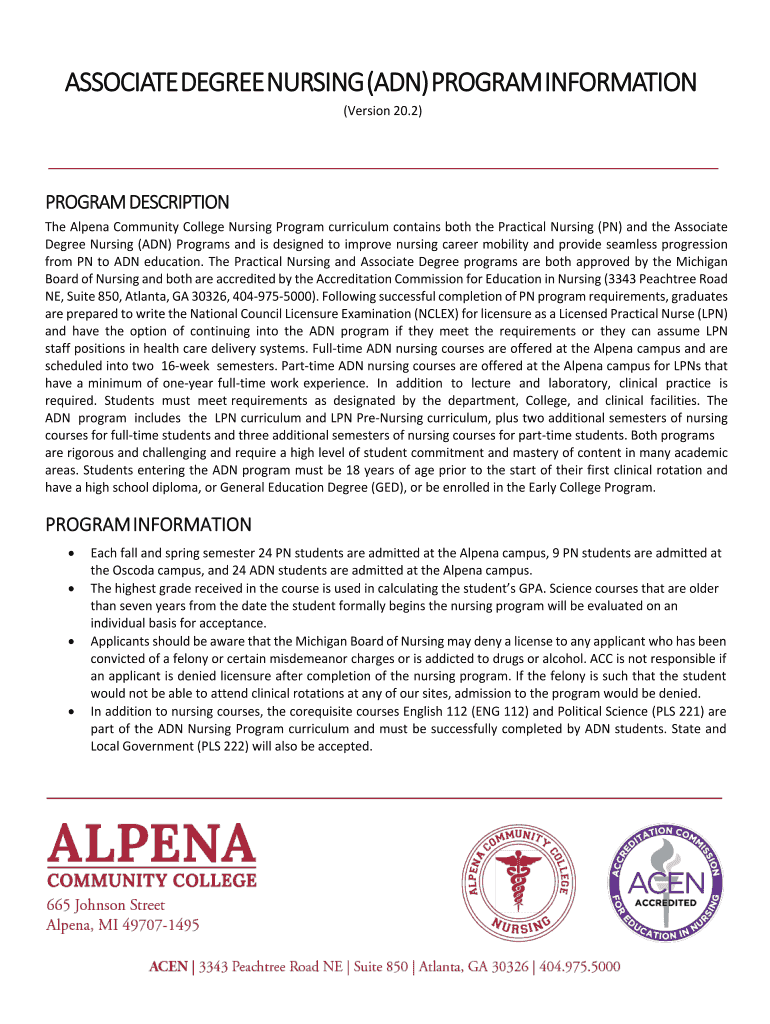 Fillable Online ADN Program Application Information 2019-2020 Ver 20.2 ...