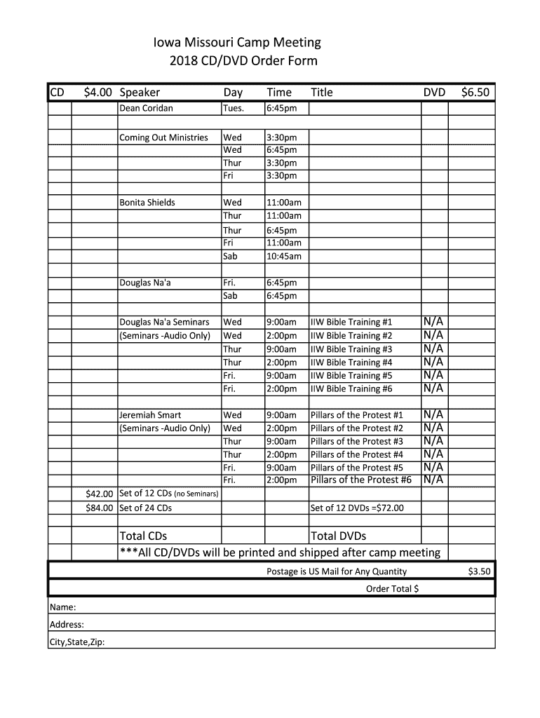Fillable Online 2018 CD/DVD Order Form Fax Email Print - pdfFiller
