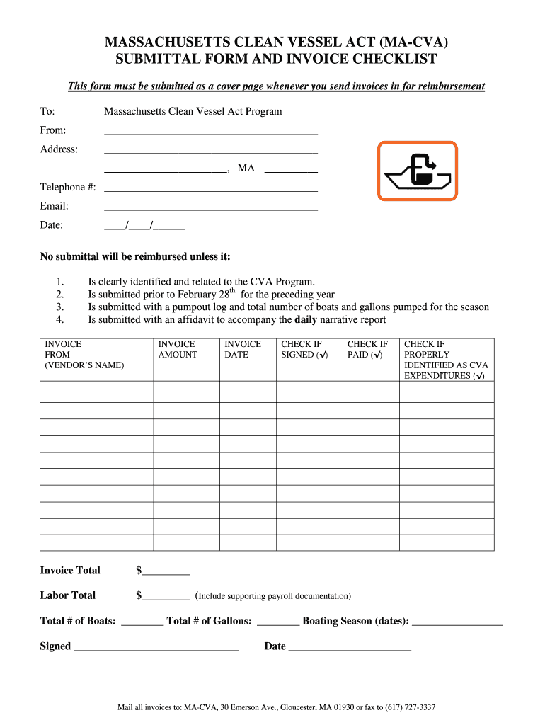 Fillable Online CLEAN VESSEL ACT INVOICE CHECKLIST Fax Email Print ...