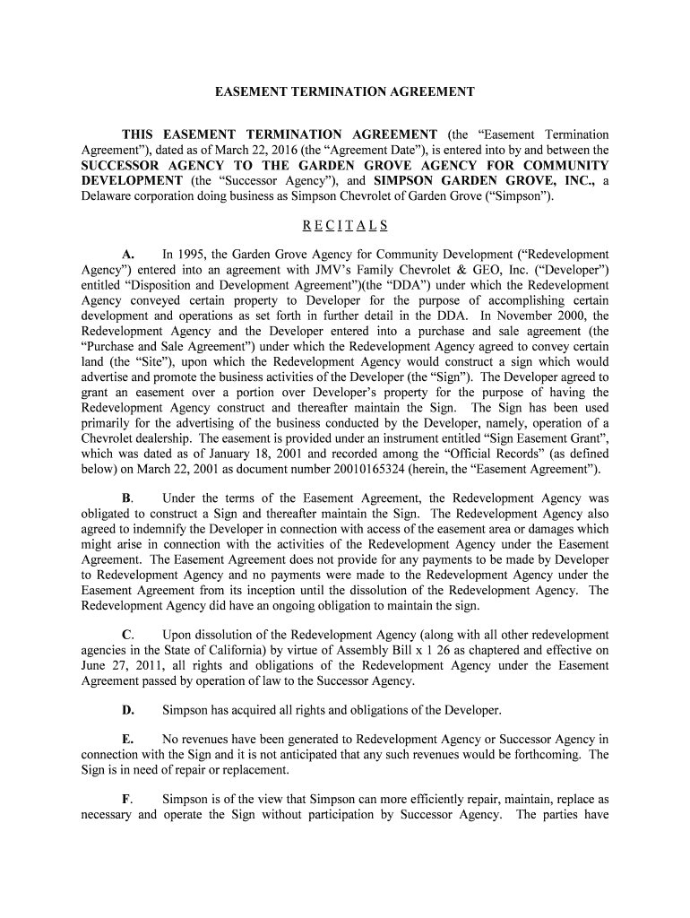 Fillable Online Easement Termination Agreement - City of Garden Grove ...