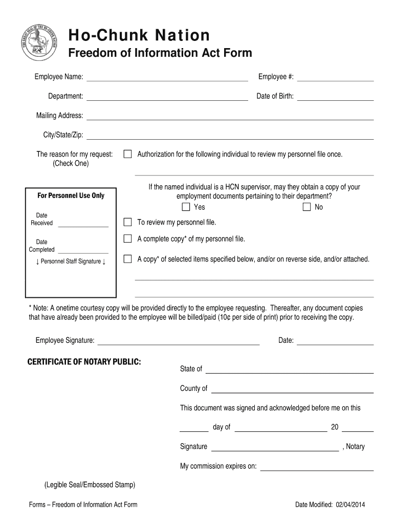 Fillable Online Freedom of Information Act Form - Ho-Chunk Nation Fax Email Print - pdfFiller