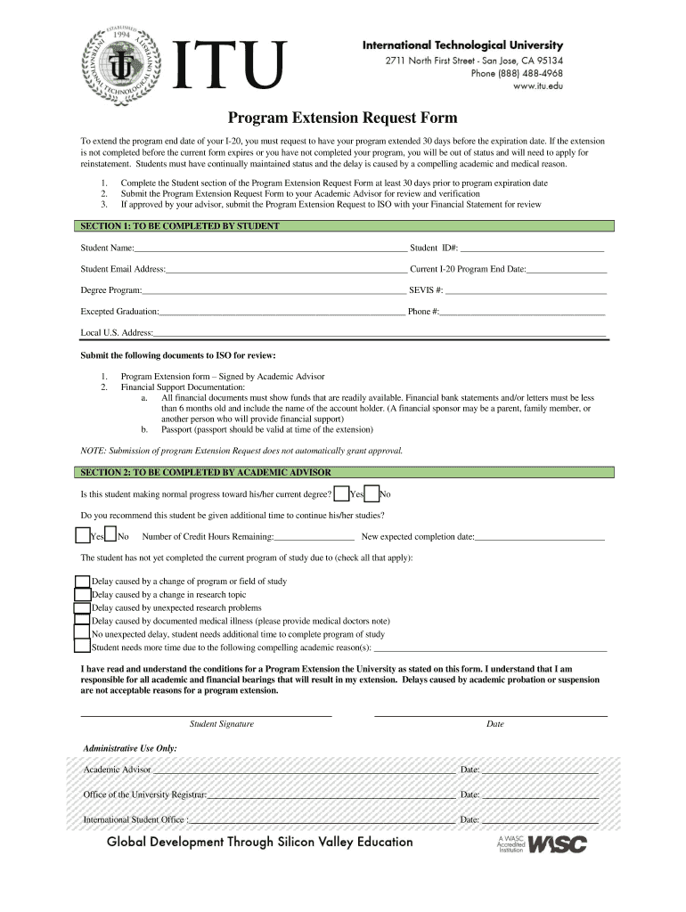 Fillable Online Program Extension Request Form - International ... Fax ...
