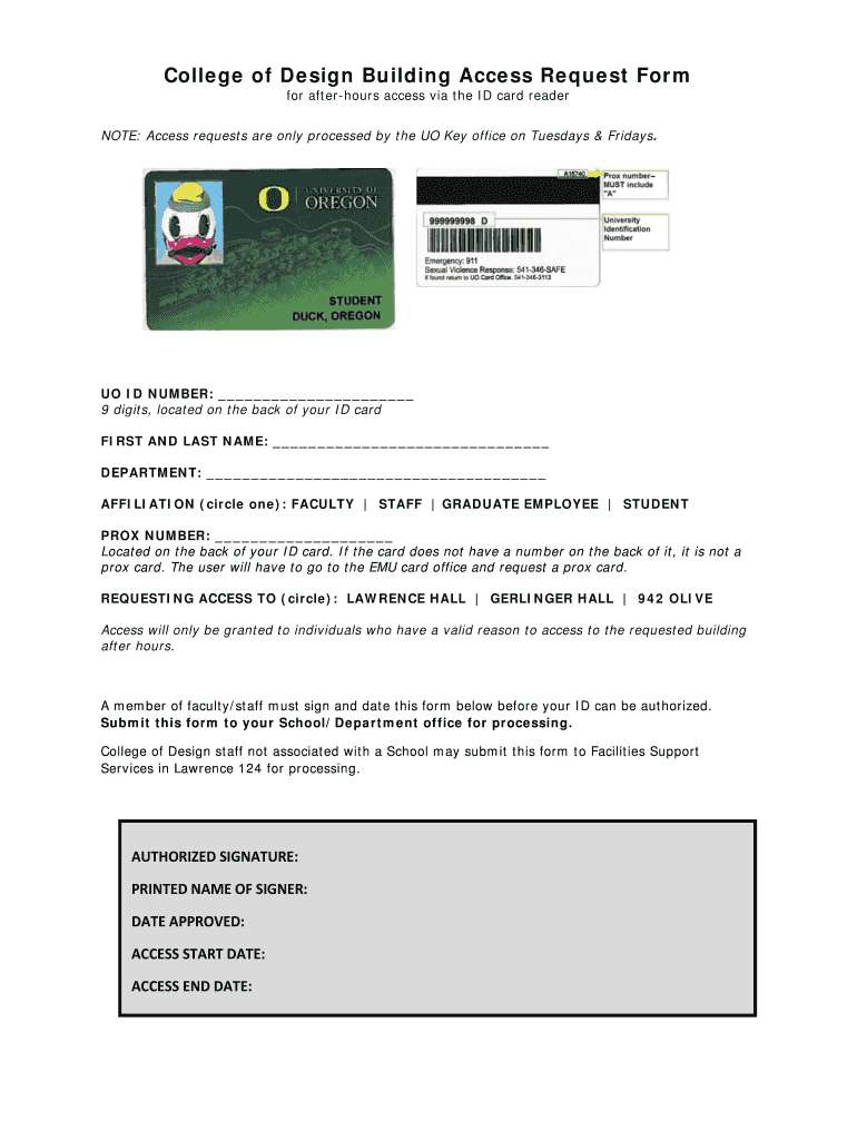 Fillable Online College of Design Building Access Request Form Fax ...