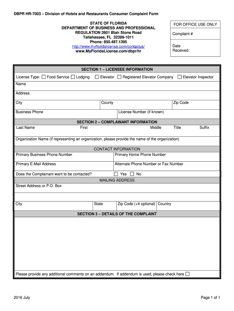 Fillable Online Fla. DBPR Primer - Hotels & Restaurants Division ...