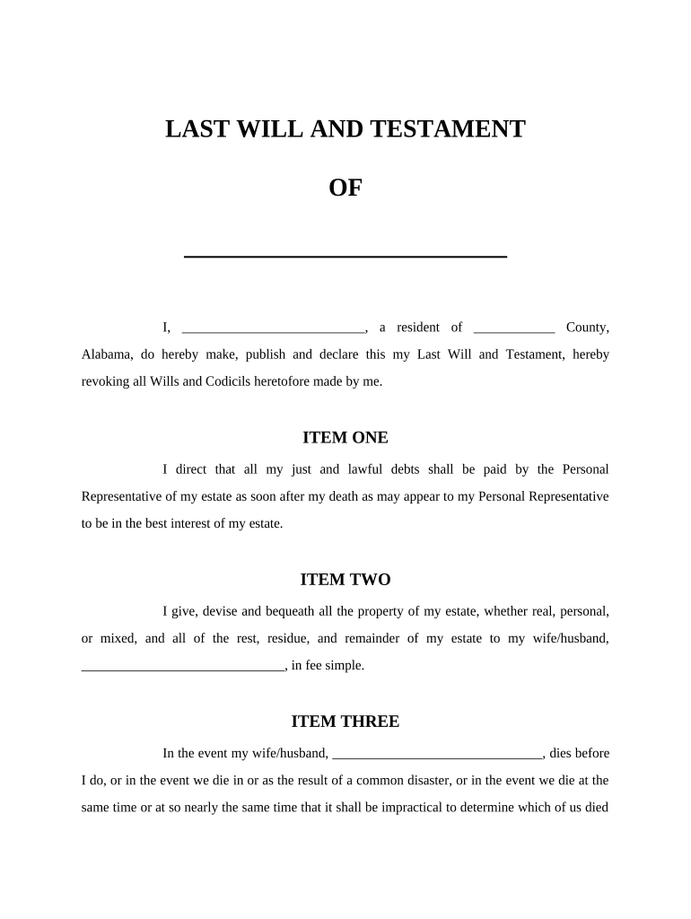 Last Will And Testament Alabama Fill Out Sign Online DocHub