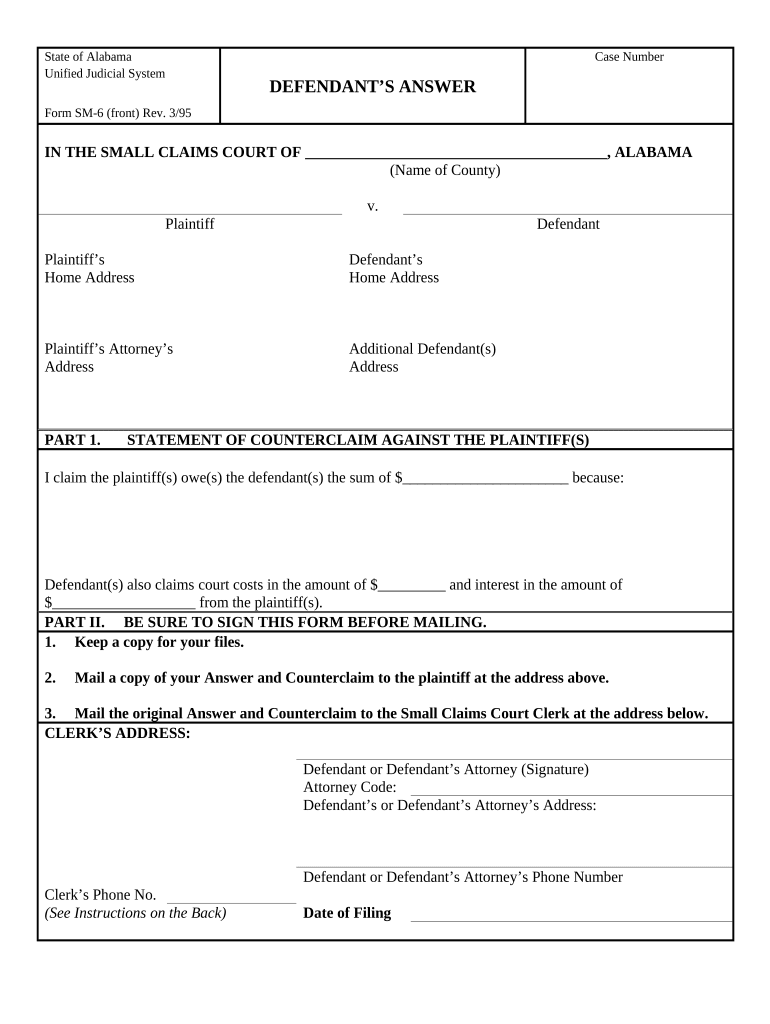 alabama counterclaim download Doc Template | pdfFiller