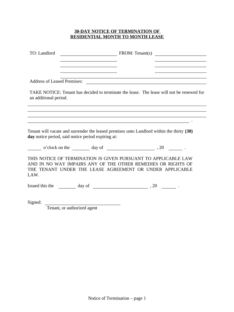 30 Day Notice Doc Template PdfFiller