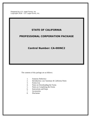 Professional Corporation Package for California Doc Template | pdfFiller