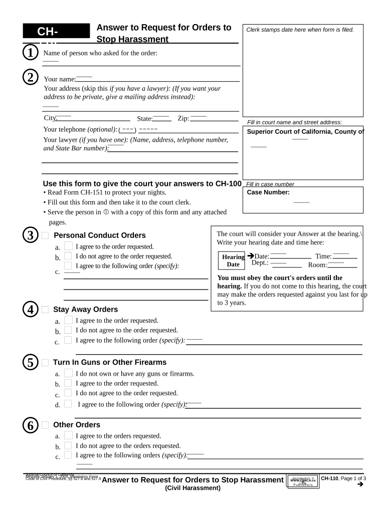 Restraining Order Harassment Doc Template PdfFiller