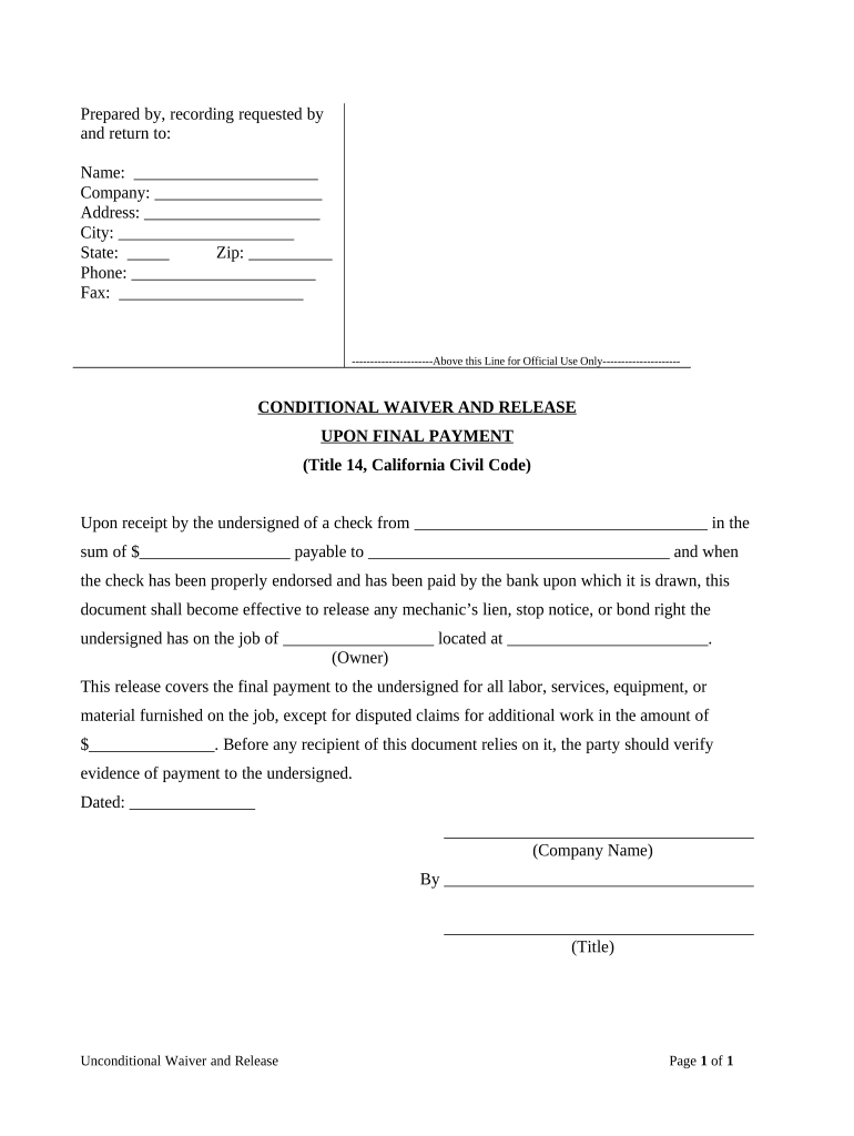 Conditional Final Payment Doc Template PdfFiller