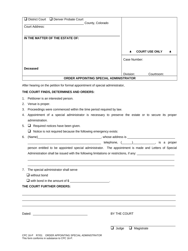 Order Appointing Special Conservator - Adult or Minor Doc Template | pdfFiller