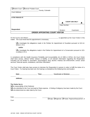 Order Appointing Visitor for Incapacitated Person - Colorado Doc Template | pdfFiller