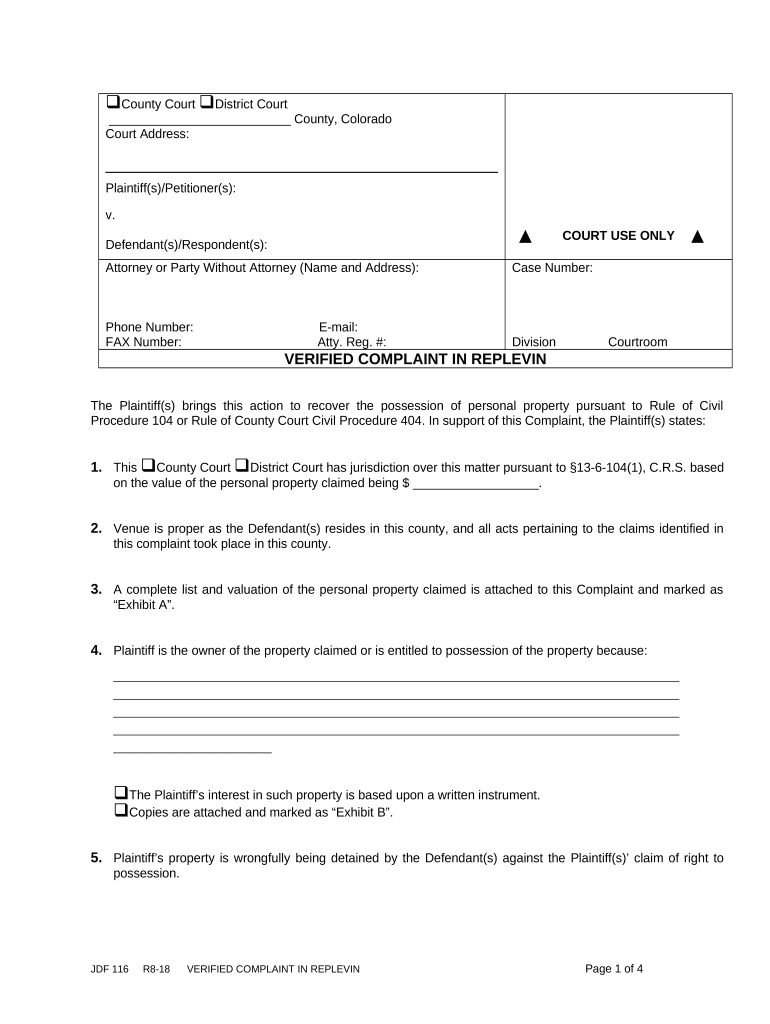 Colorado replevin: Fill out & sign online | DocHub