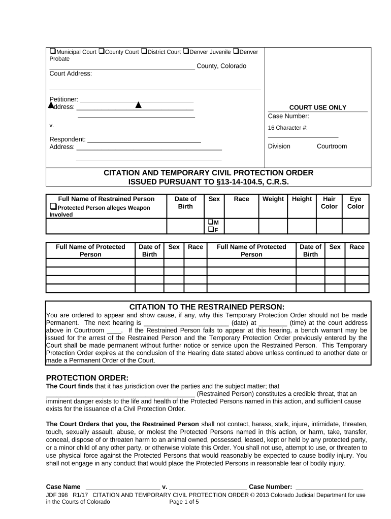 Colorado Protection Order Doc Template PdfFiller