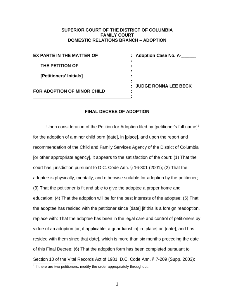 District Of Columbia Adoption Doc Template PdfFiller