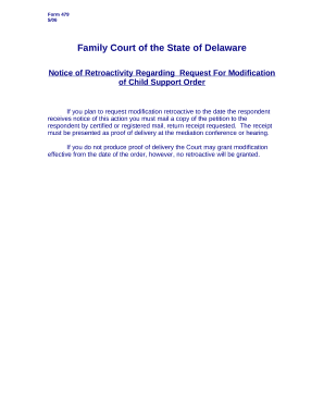Notice of Retroactivity Regarding Modification of Child Support - Delaware Doc Template | pdfFiller