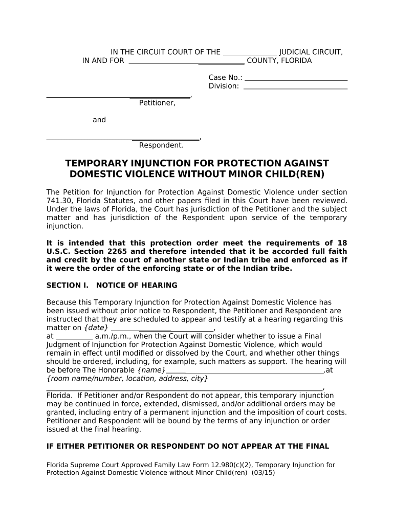 Temporary Injunction Doc Template PdfFiller