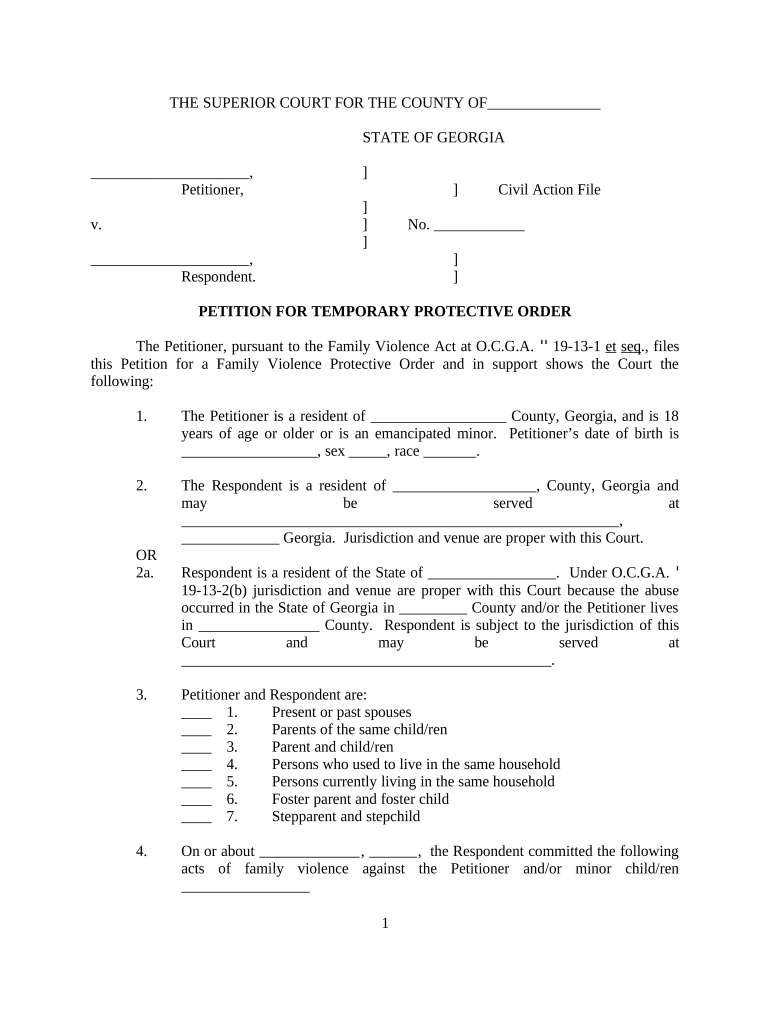 Georgia Protective Order Doc Template PdfFiller