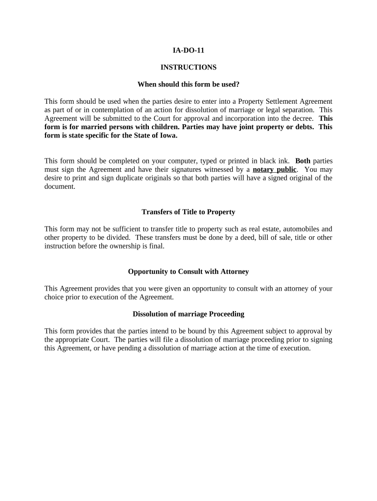 Marital Legal Separation and Property Settlement Agreement Minor ...