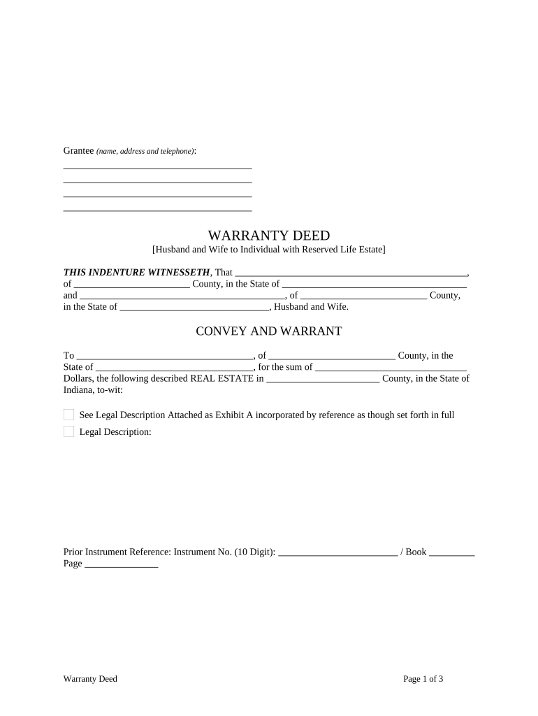 Indiana life estate deed form: Fill out & sign online | DocHub