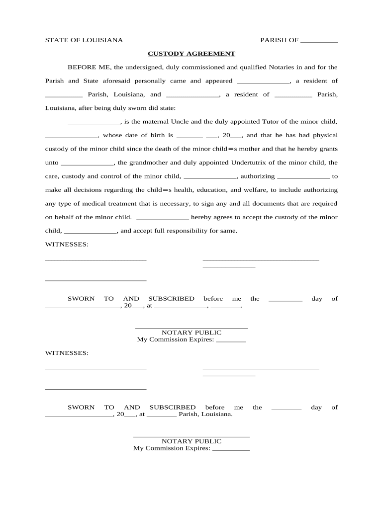 Custody Agreement Document Doc Template PdfFiller