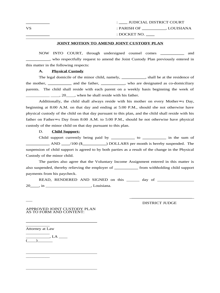 Louisiana Joint Custody Fill Out Sign Online DocHub