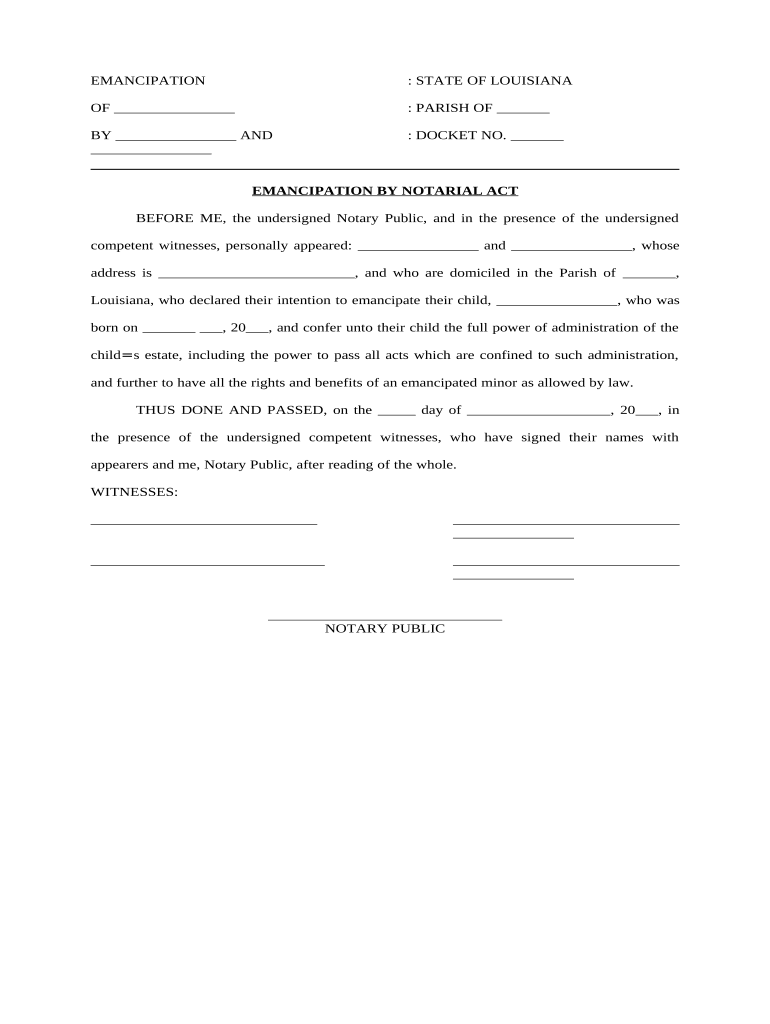 Emancipation by Notarial Act Doc Template | pdfFiller