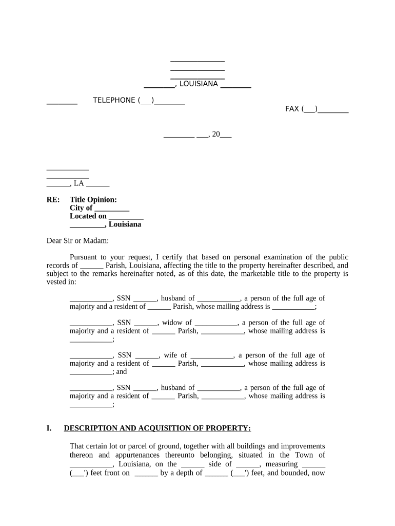 Louisiana Title Opinion Doc Template PdfFiller louisiana-title-opinion-doc-template-pdffiller