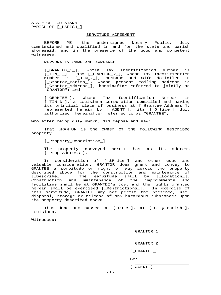Servitude Agreement Doc Template | pdfFiller