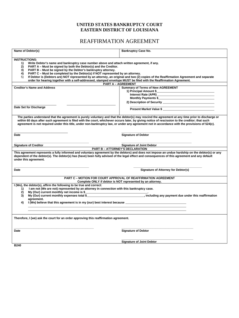 Reaffirmation Agreement Doc Template | pdfFiller