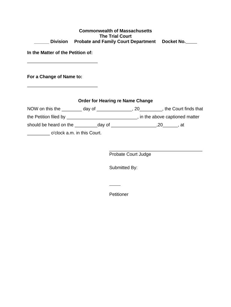 Massachusetts Name Change Order - Blank Fillable Template | Fill Out ...