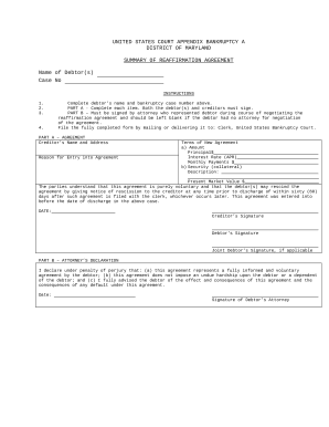 Summary of Reaffirmation Agreement - Maryland Doc Template | pdfFiller